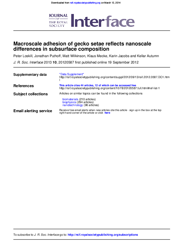 (PDF) Macroscale adhesion of gecko setae reflects nanoscale differences ...