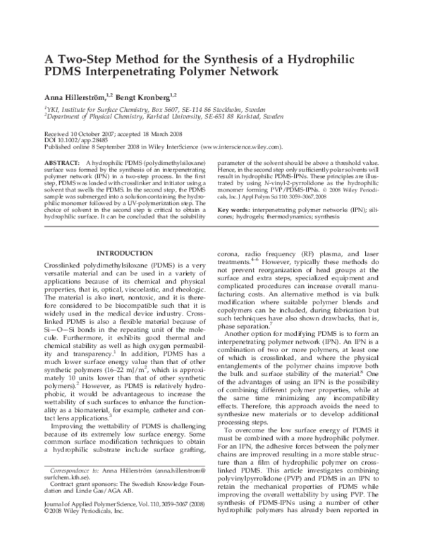 (PDF) A two-step method for the synthesis of a hydrophilic PDMS ...