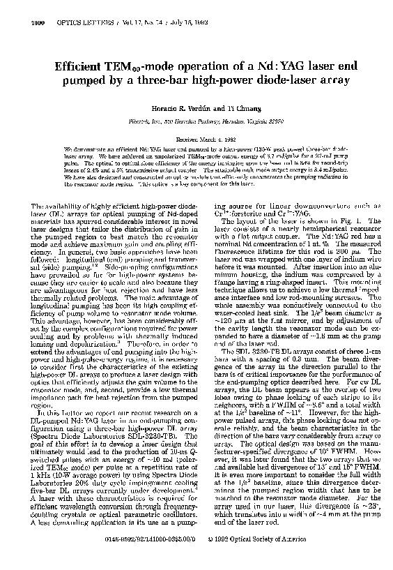 (PDF) Efficient TEM_00-mode operation of a Nd: YAG laser end pumped by ...