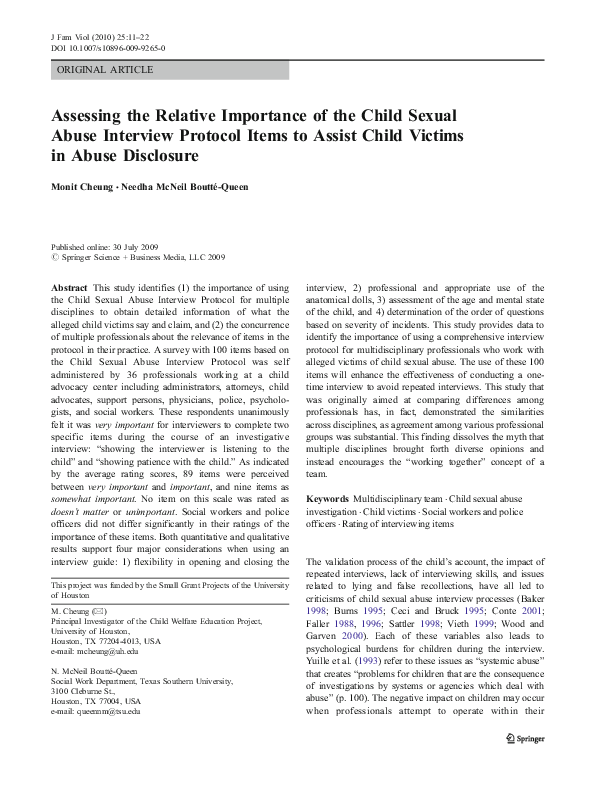 (PDF) Assessing the Relative Importance of the Child Sexual Abuse ...