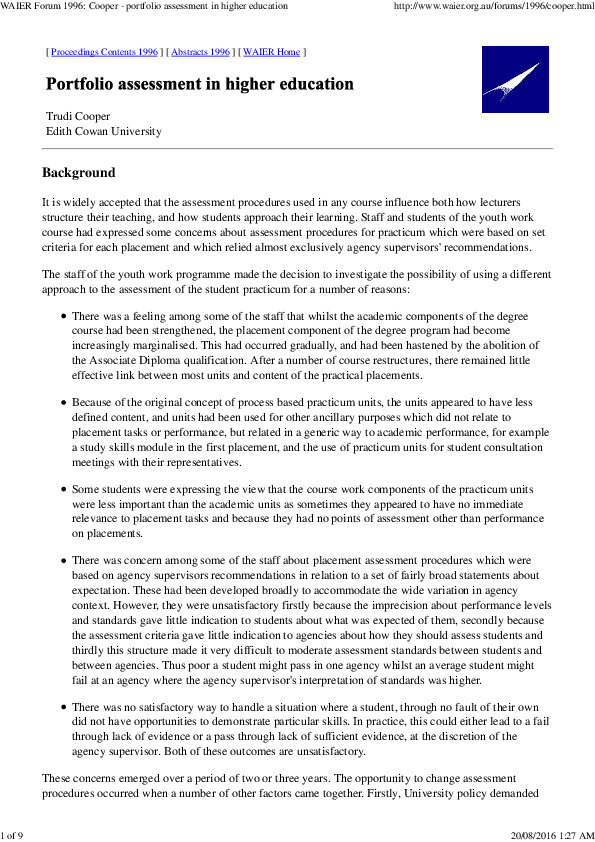 (PDF) Portfolio assessment in higher education