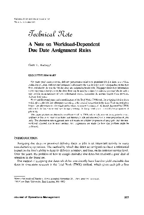 Pdf A Note On Workload Dependent Due Date Assignment Rules