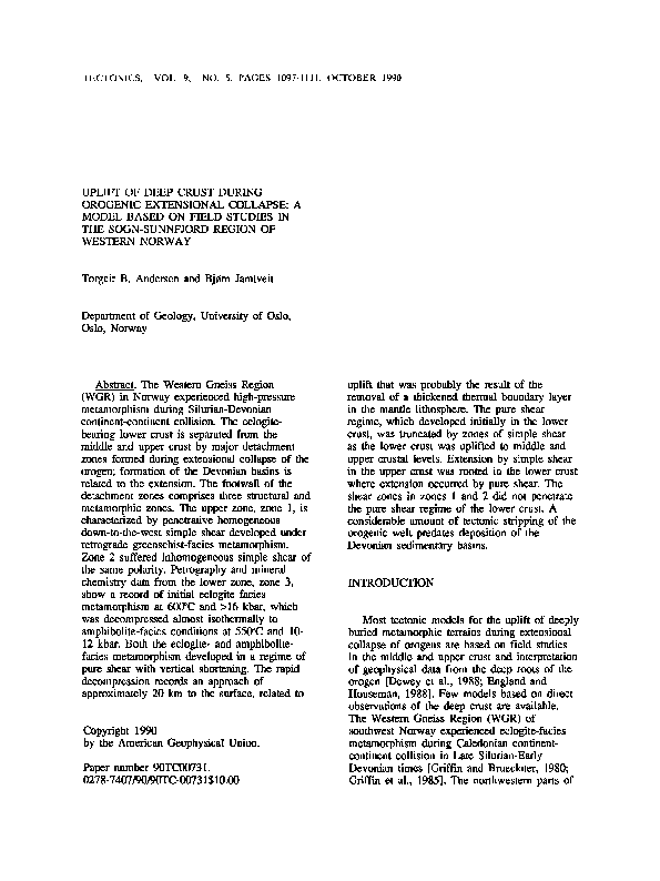 (PDF) Uplift of deep crust during orogenic extensional collapse: A ...