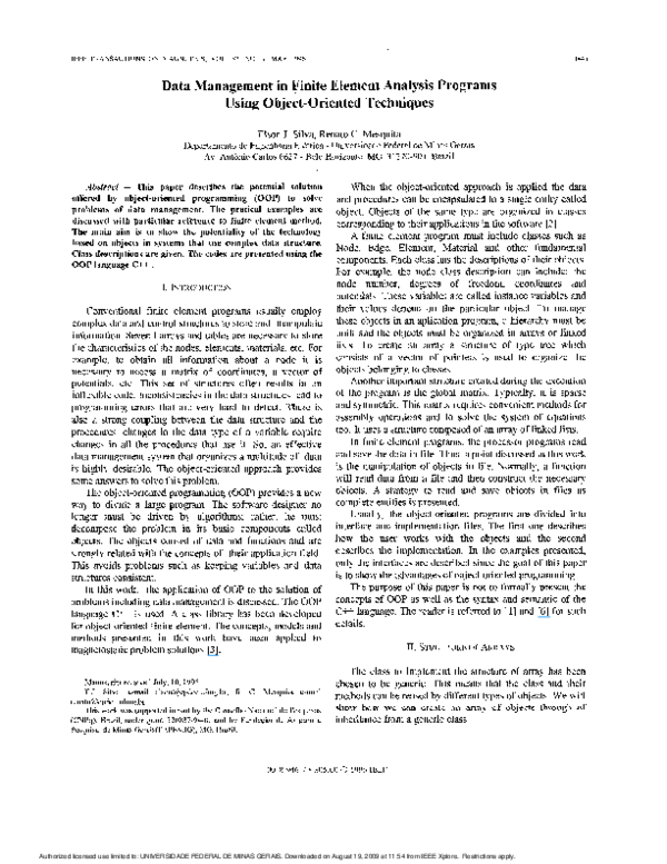 Pdf Data Management In Finite Element Analysis Programs Using Object