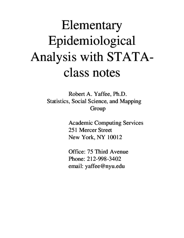 Pdf Elementary Epidemiological Analysis With Stata Class Notes