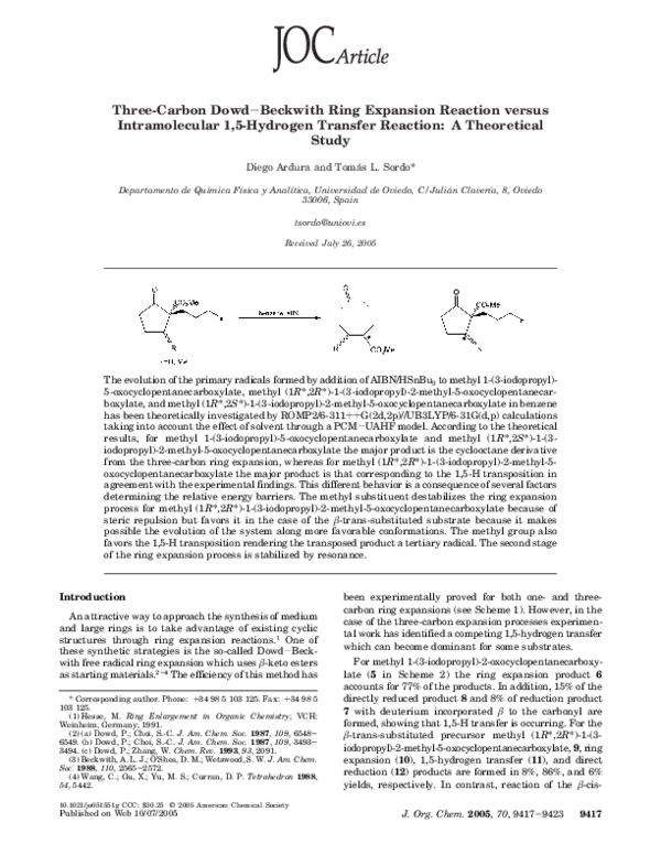 (PDF) Three-Carbon Dowd−Beckwith Ring Expansion Reaction versus ...