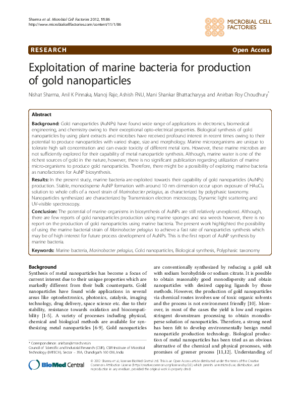 (PDF) Exploitation of marine bacteria for production of gold nanoparticles