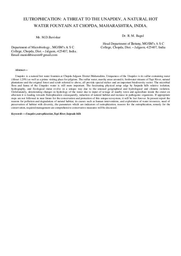 (PDF) EUTROPHICATION: A THREAT TO THE UNAPDEV, A NATURAL HOT WATER ...