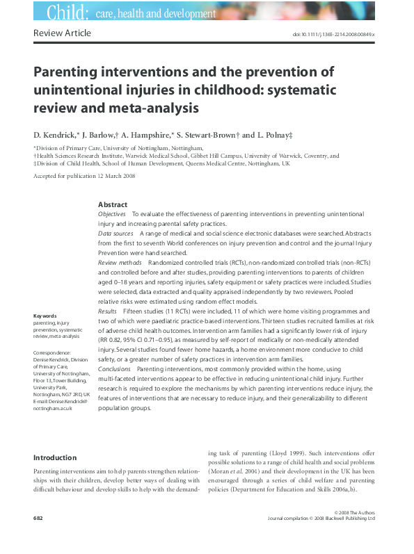 (PDF) Parenting interventions and the prevention of unintentional ...