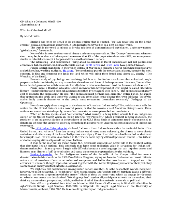 (DOC) What is a Colonized Mind?