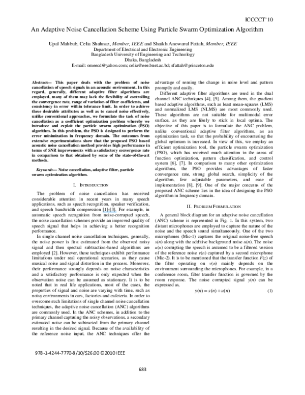 Pdf An Adaptive Noise Cancellation Scheme Using Particle Swarm