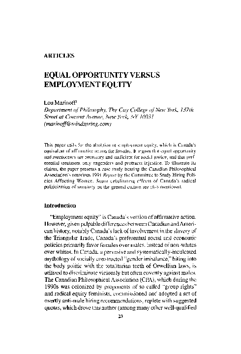 (PDF) Equal opportunity versus employment equity