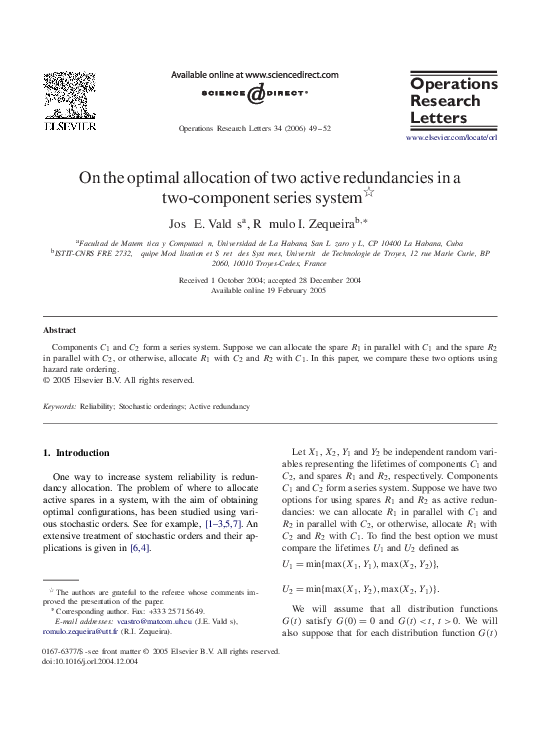 (PDF) Optimal Redundancy Allocation in Series Systems
