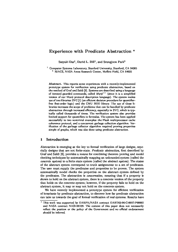 (PDF) Experience with Predicate Abstraction