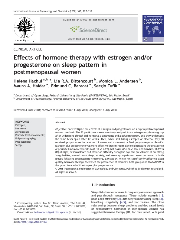 (PDF) Effects of hormone therapy with estrogen and/or progesterone on ...