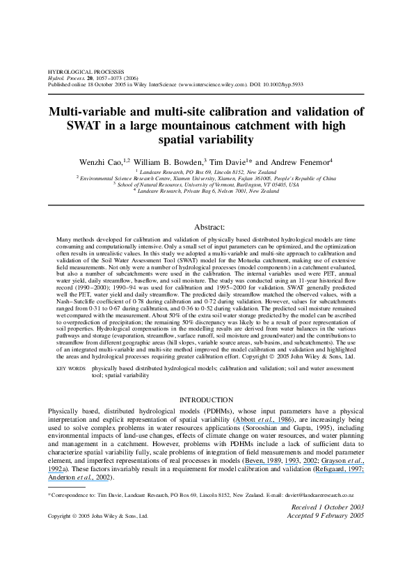 Pdf Multi Variable And Multi Site Calibration And Validation Of Swat