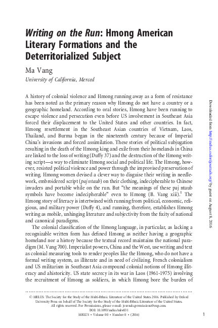 (PDF) Writing on the Run: Hmong American Literary Formations and the ...