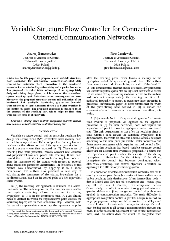 (PDF) Variable structure flow controller for connection-oriented communication networks