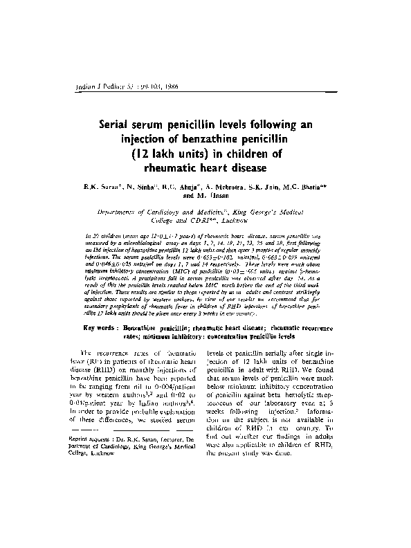 (PDF) Serial serum penicillin levels following an injection of ...