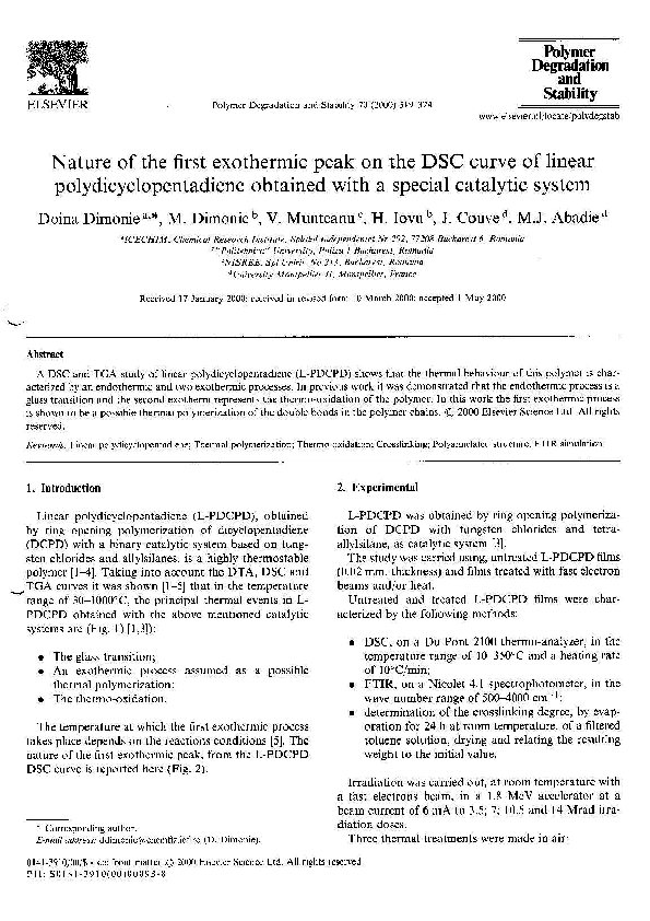(PDF) Nature of the first exothermic peak on the DSC curve of linear ...