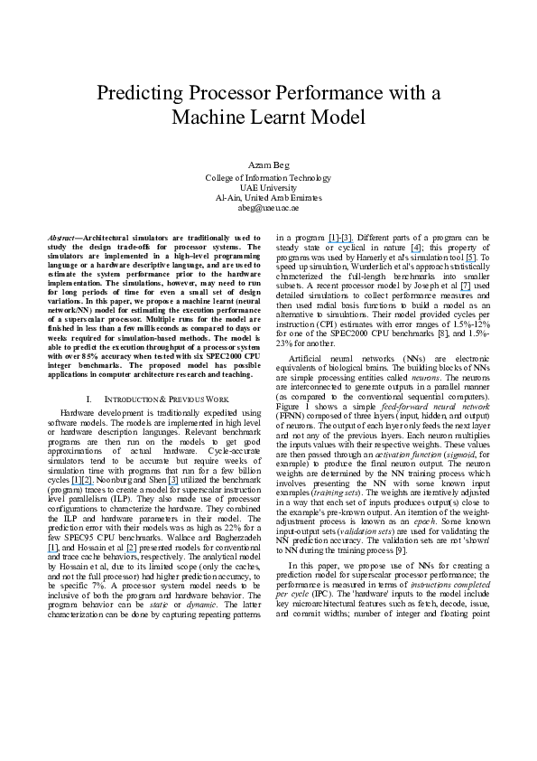 Pdf Predicting Processor Performance With A Machine Learnt Model