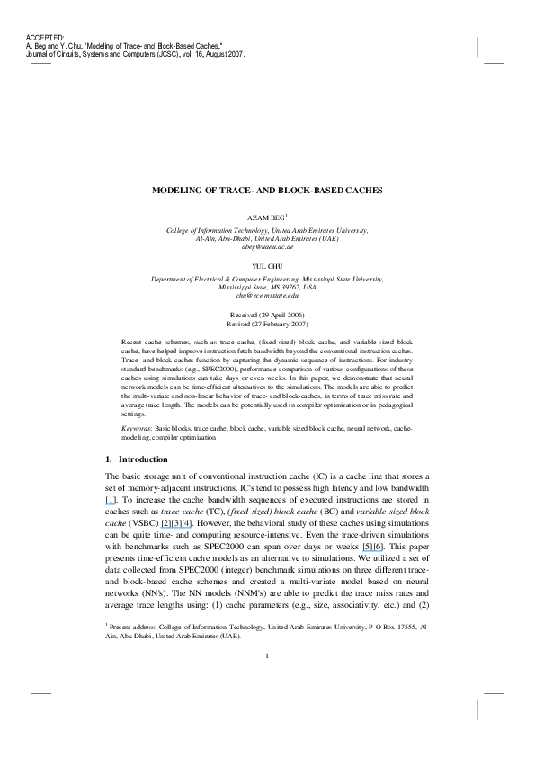 (PDF) Modeling of Trace- and Block-Based Caches