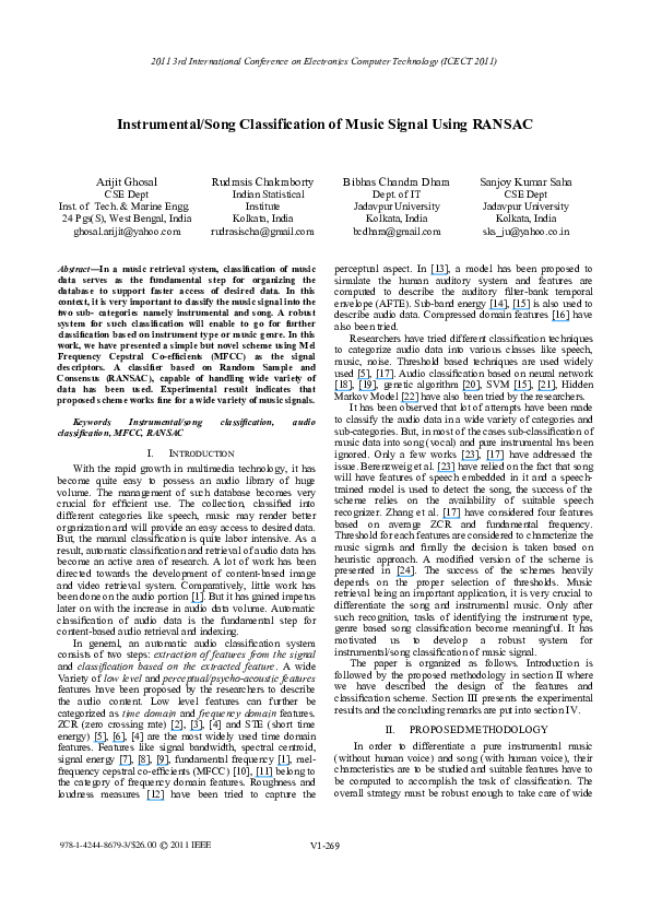 (PDF) Instrumental/song classification of music signal using RANSAC