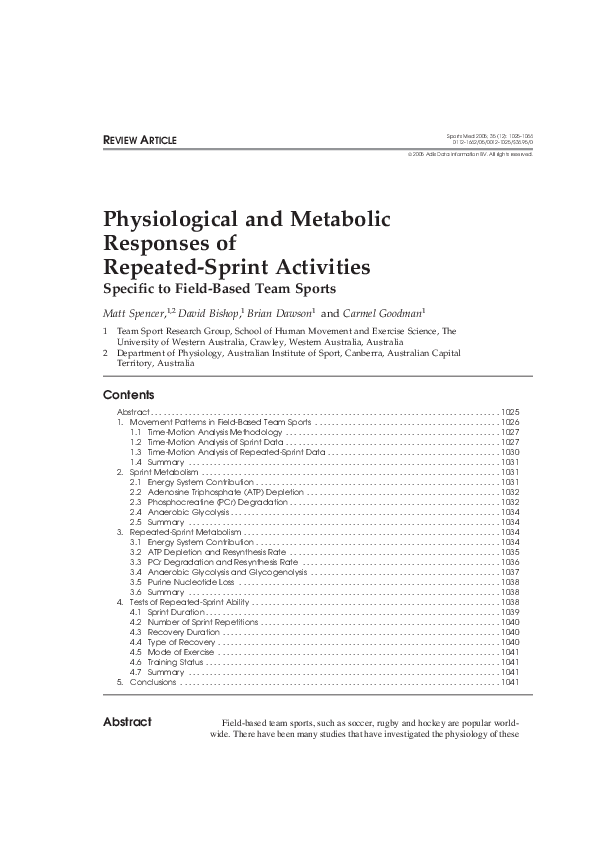 (PDF) Physiological and Metabolic Responses of Repeated-Sprint Activities: Specific to Field ...