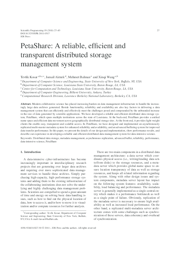 (PDF) PetaShare: A reliable, efficient and transparent distributed ...
