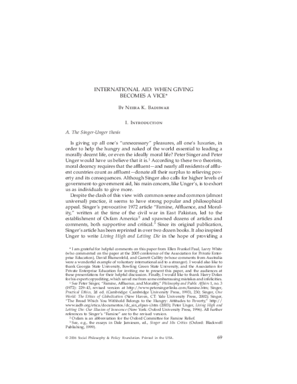 (PDF) International Aid: When Giving Becomes a Vice