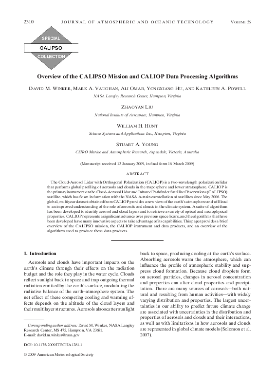 (PDF) Overview of the CALIPSO Mission and CALIOP Data Processing Algorithms
