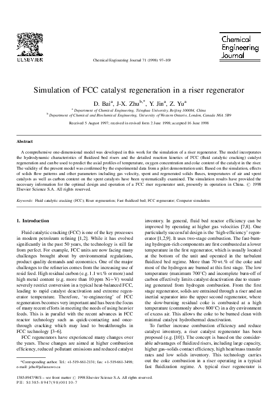 (PDF) Simulation of FCC catalyst regeneration in a riser regenerator