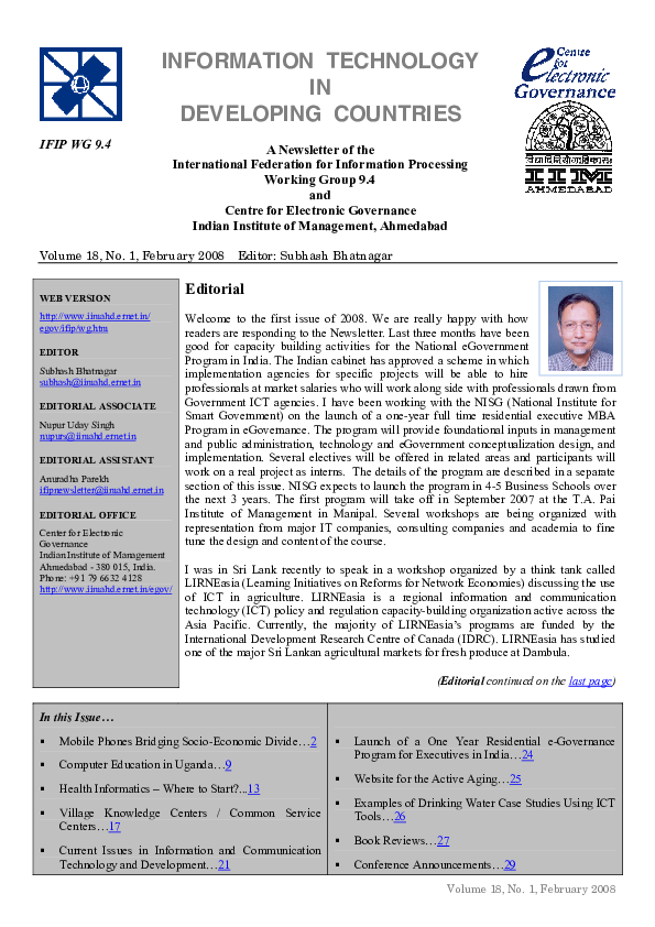 (PDF) INFORMATION TECHNOLOGY IN DEVELOPING COUNTRIES A Newsletter of the International ...