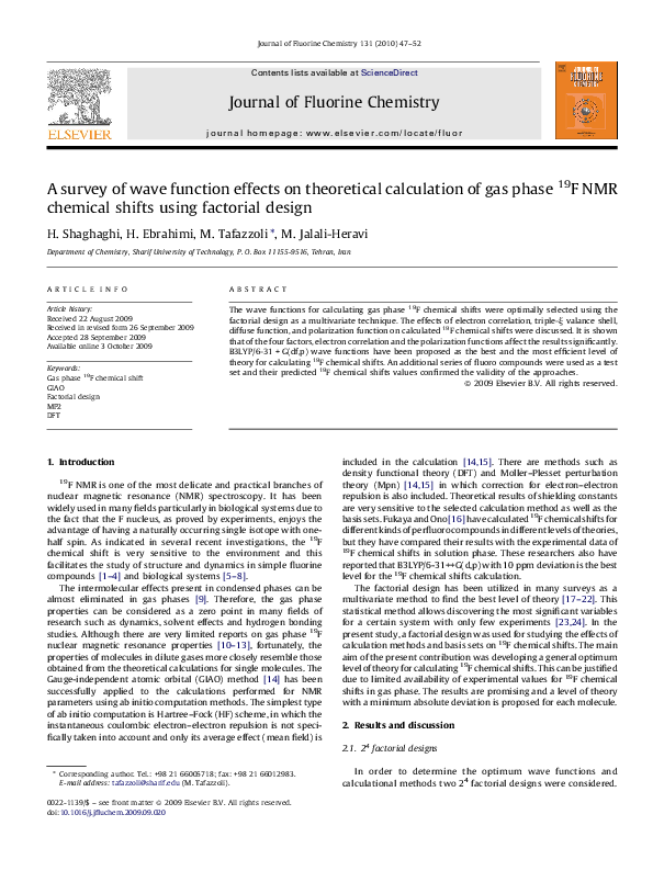 (PDF) A survey of wave function effects on theoretical calculation of gas phase 19F NMR chemical ...