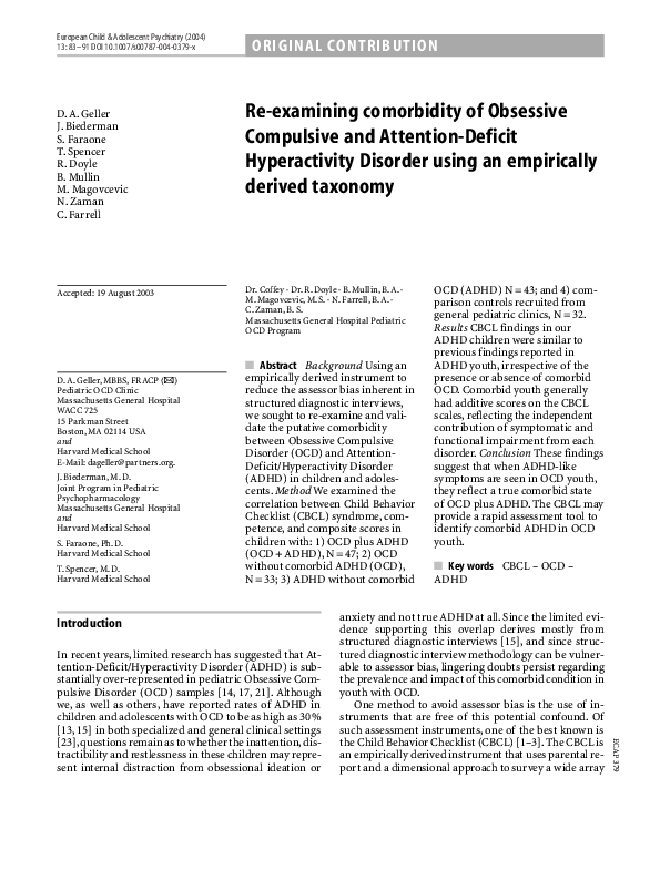 (PDF) Re-examining comorbidity of Obsessive Compulsive and Attention-Deficit Hyperactivity ...