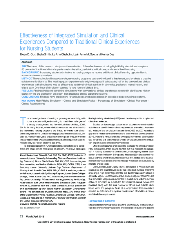 (PDF) Effectiveness of Integrated Simulation and Clinical Experiences ...
