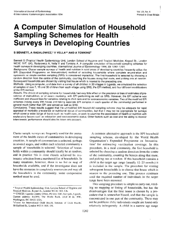 (PDF) A Computer Simulation of Household Sampling Schemes for Health Surveys in Developing Countries
