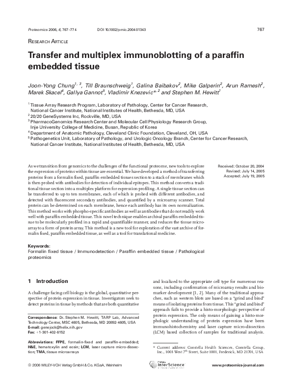 (PDF) Transfer and multiplex immunoblotting of a paraffin embedded tissue