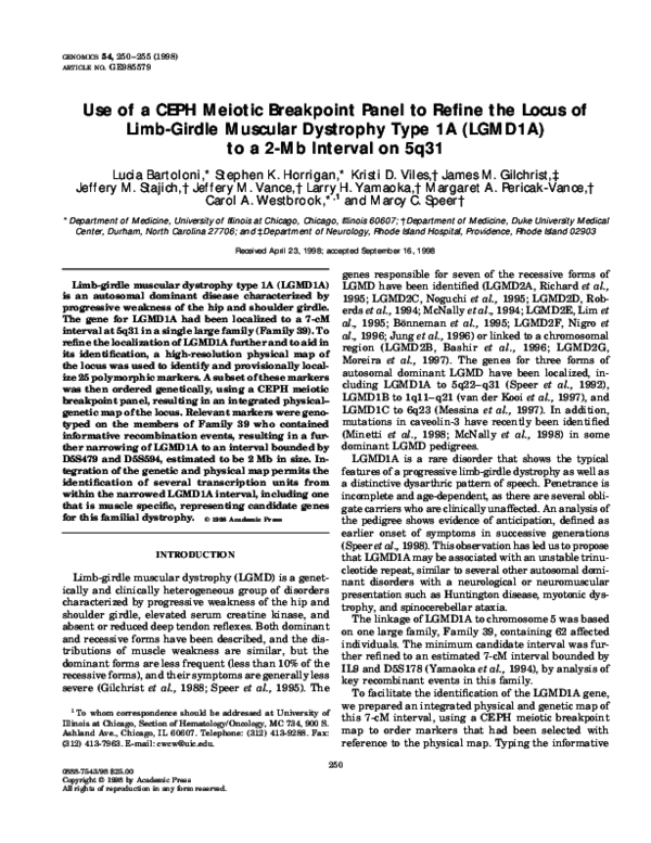(PDF) Use of a CEPH Meiotic Breakpoint Panel to Refine the Locus of ...