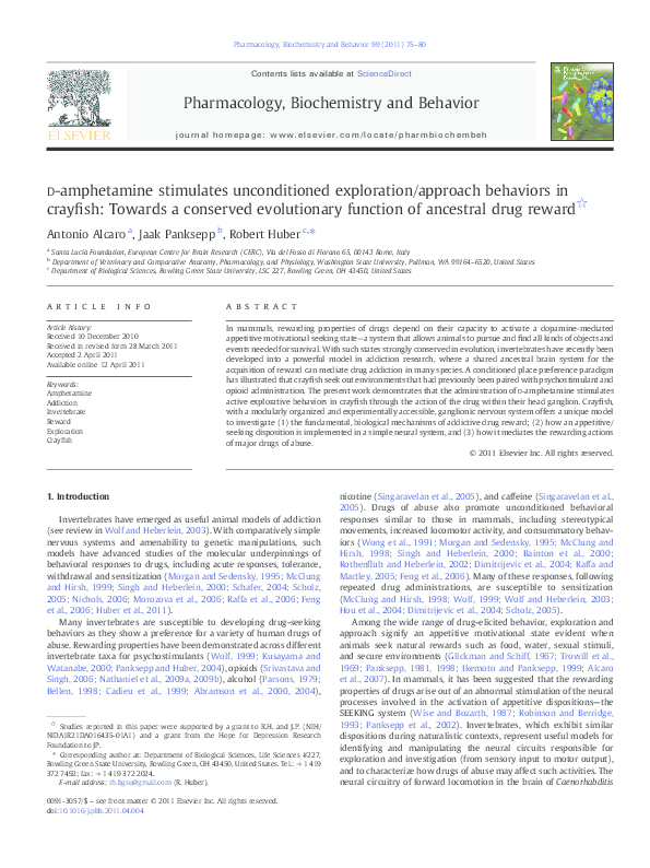 (PDF) d-amphetamine stimulates unconditioned exploration/approach ...