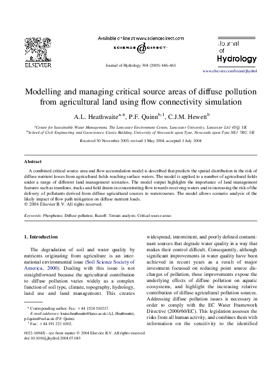 (PDF) Modelling and managing critical source areas of diffuse pollution ...