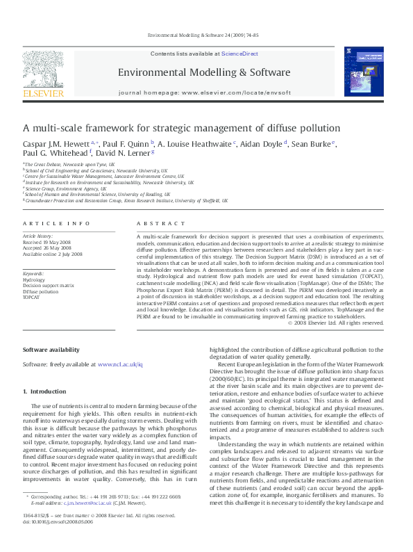 Pdf A Multi Scale Framework For Strategic Management Of Diffuse Pollution