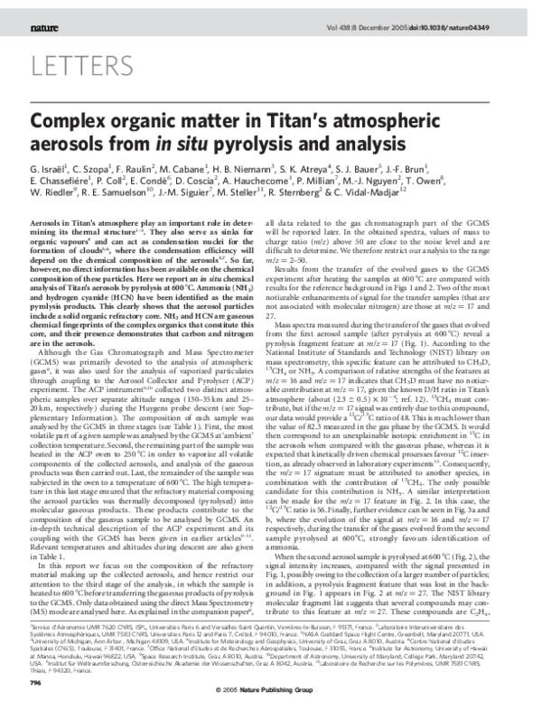 (PDF) Complex organic matter in Titan's atmospheric aerosols from in ...