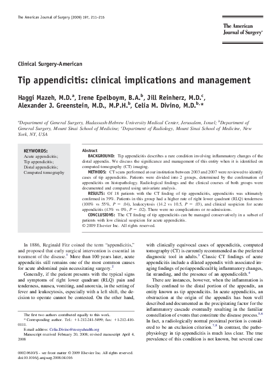 (PDF) Tip appendicitis: clinical implications and management