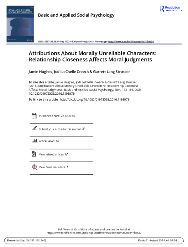 (PDF) Attributions About Morally Unreliable Characters: Relationship ...