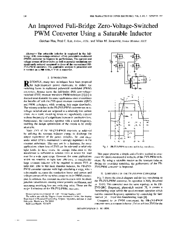 (PDF) An improved full-bridge zero-voltage-switched PWM converter using a saturable inductor