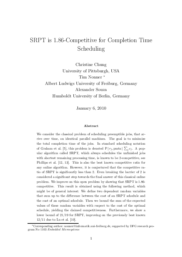 (PDF) SRPT is 1.86Competitive for Completion Time Scheduling