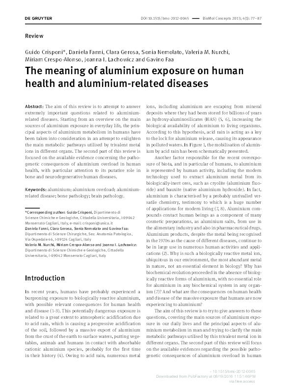 (PDF) The meaning of aluminium exposure on human health and aluminium ...