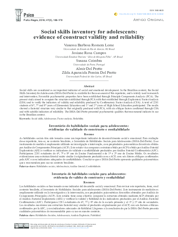 PDF Social Skills Inventory For Adolescents Evidence Of Construct PDF Social Skills Inventory For Adolescents Evidence Of Construct
