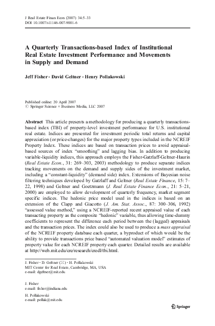 (PDF) A Quarterly Transactions-based Index of Institutional Real Estate ...